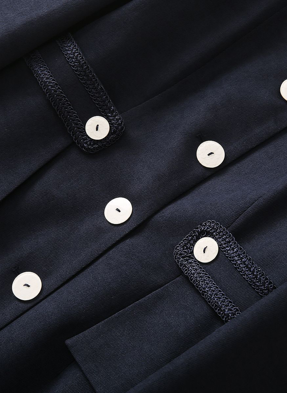 Navy Military-Style Coat Dress with Stand Collar & Contrast Buttons