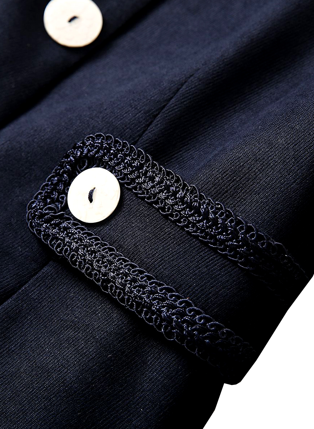 Navy Military-Style Coat Dress with Stand Collar & Contrast Buttons