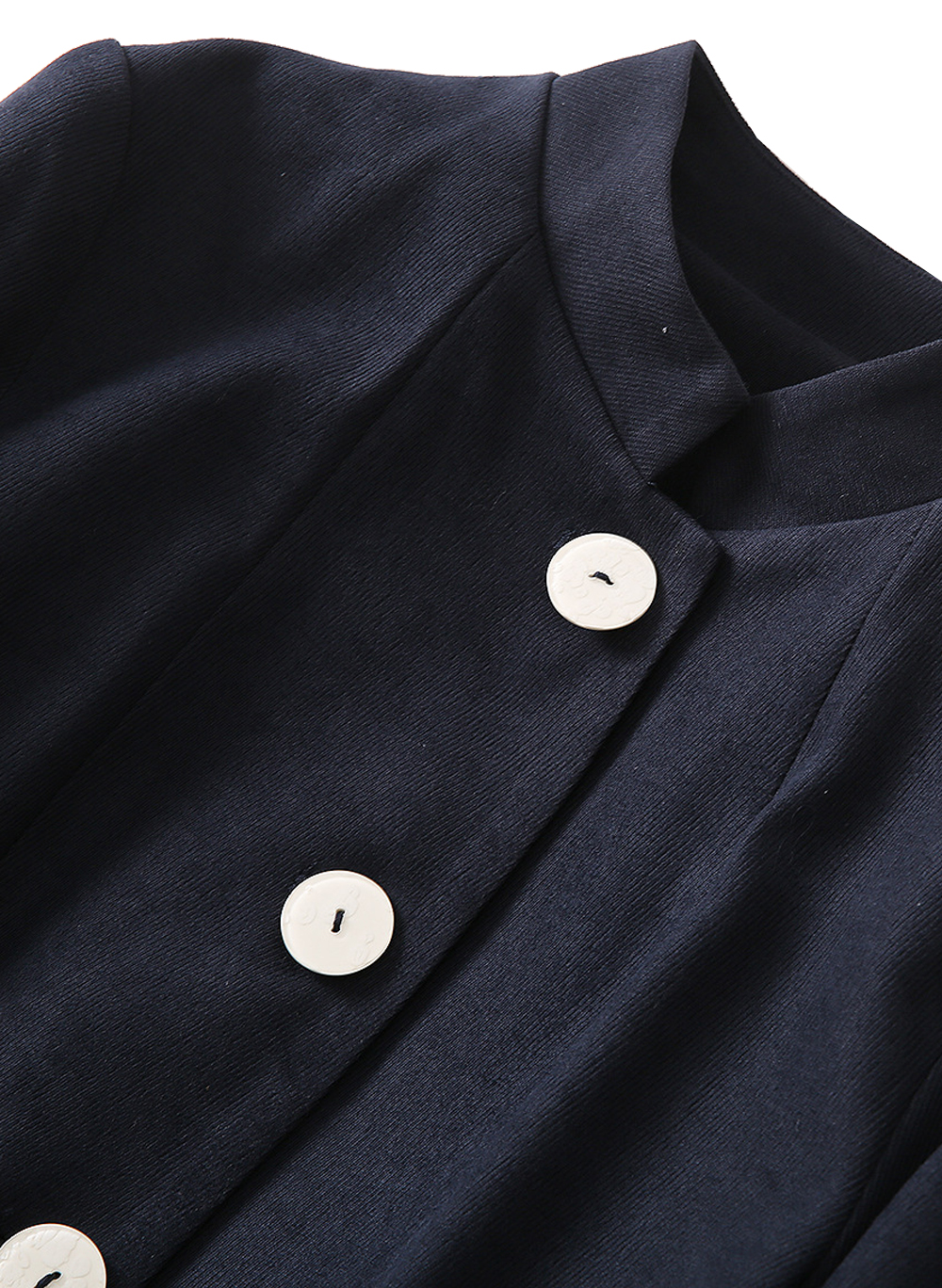 Navy Military-Style Coat Dress with Stand Collar & Contrast Buttons