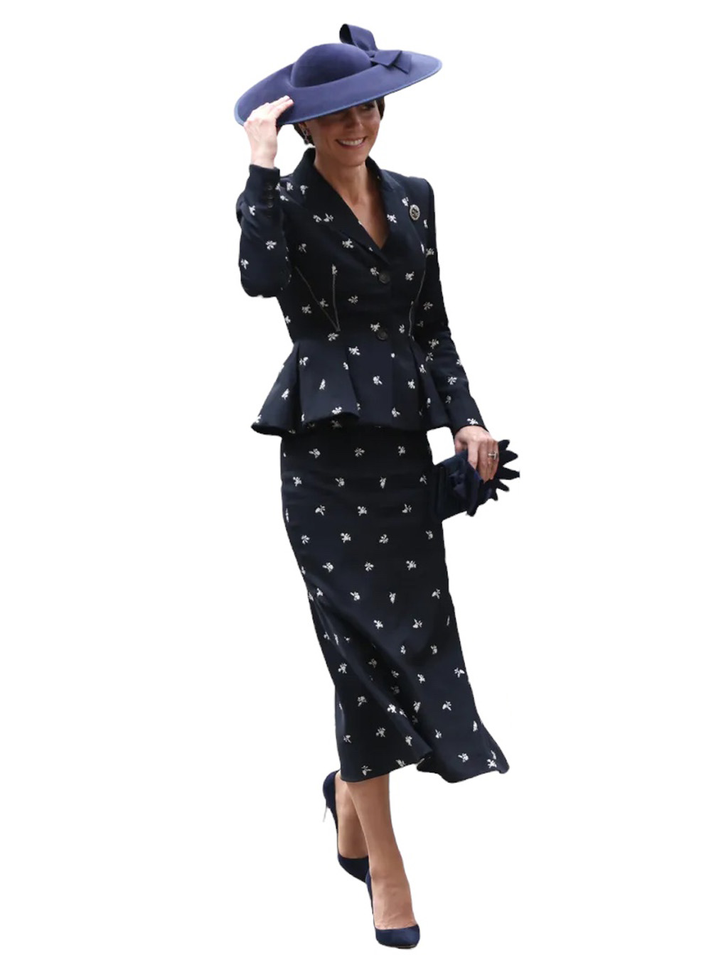 Princess Kate Inspired Peplum Jacket & Flared Midi Skirt Suit in Navy
