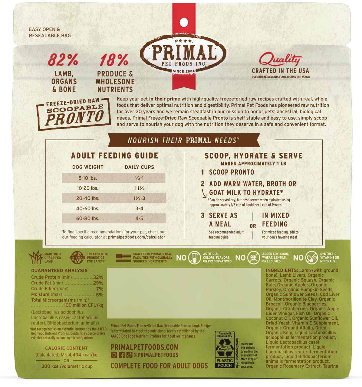 Primal Raw Pronto Lamb Recipe Freeze-Dried Dog Food 7 oz - Chow Hound ...
