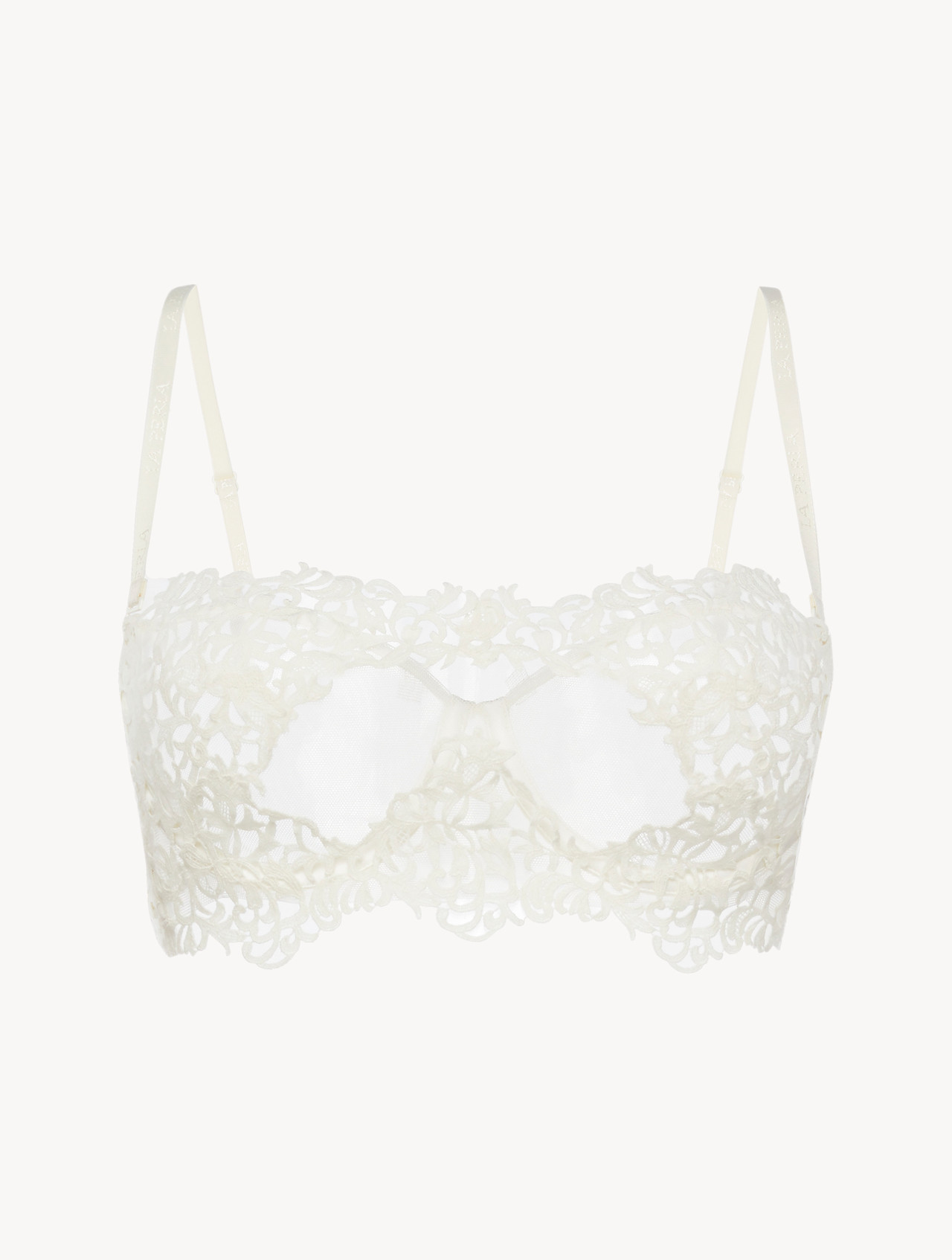 Luxury Lycra Strapless Bra in White with chantilly lace | La Perla