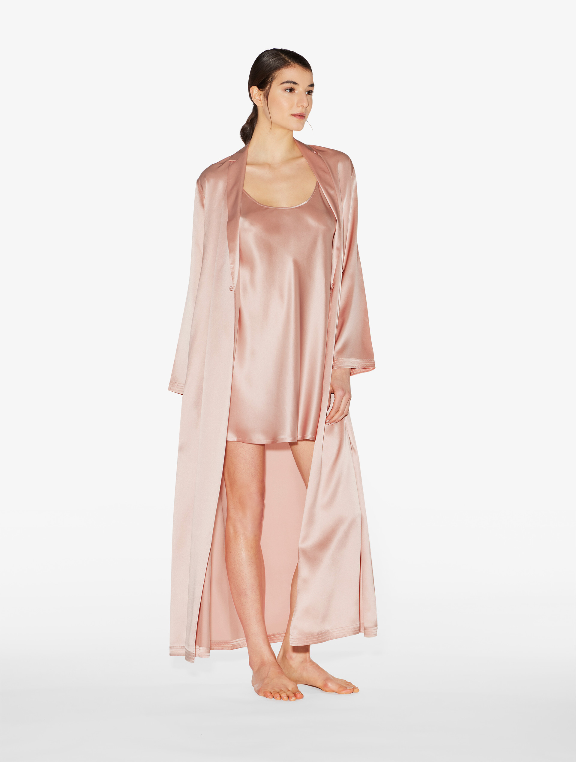 Powder pink silk long robe