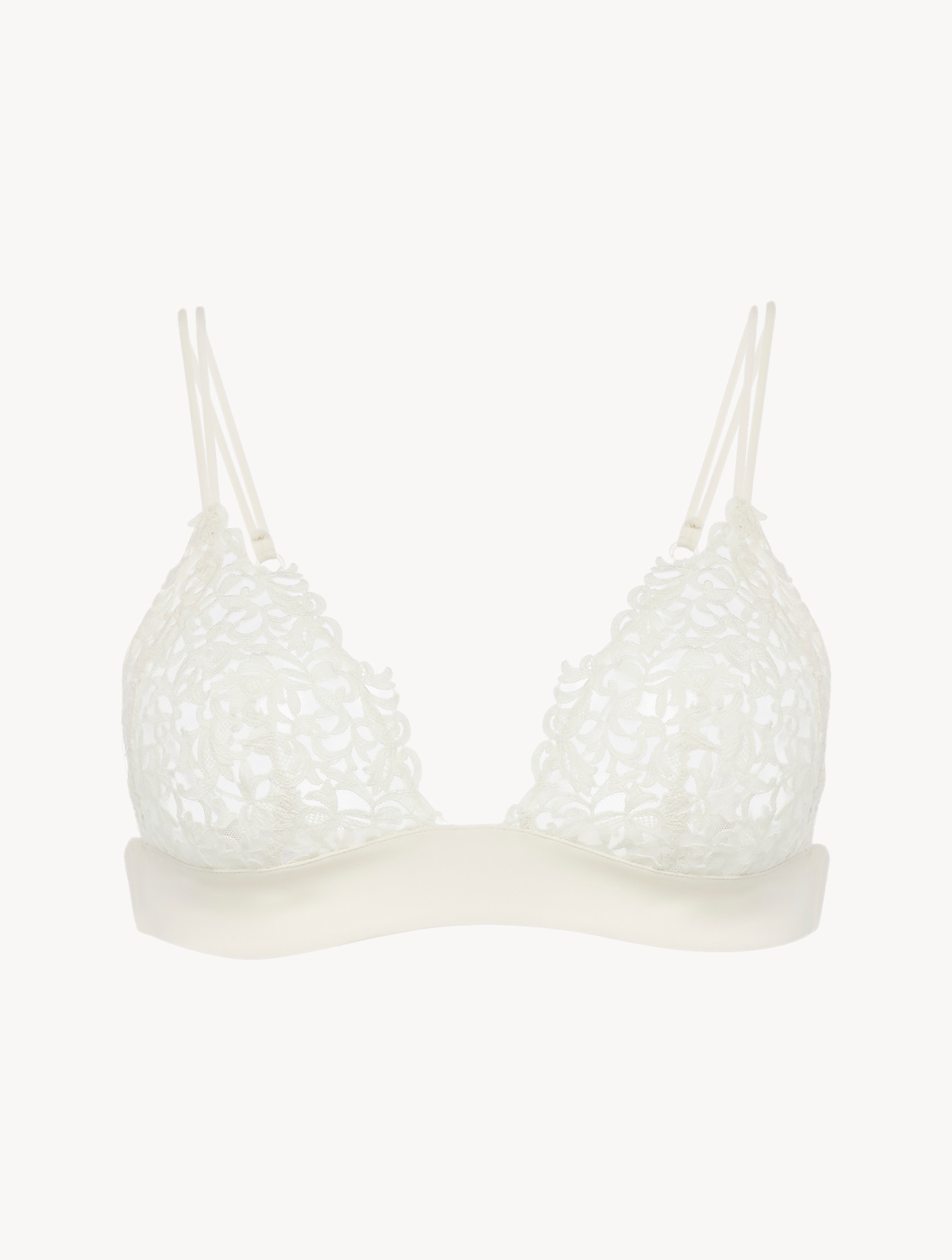 Luxury Silk Triangle Bra in White with Ivory Frastaglio | La Perla