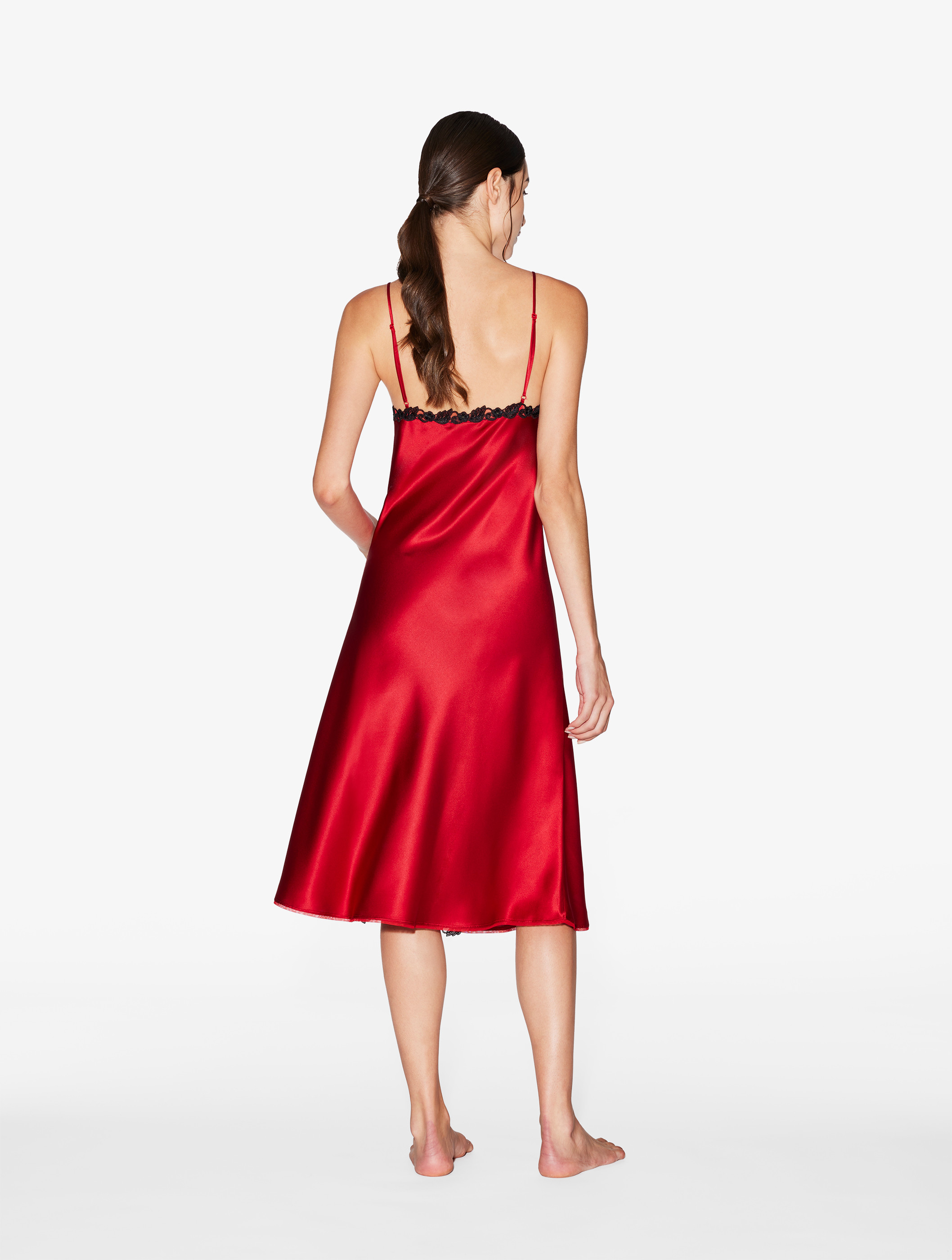 Red silk satin short nightgown with frastaglio - La Perla - US