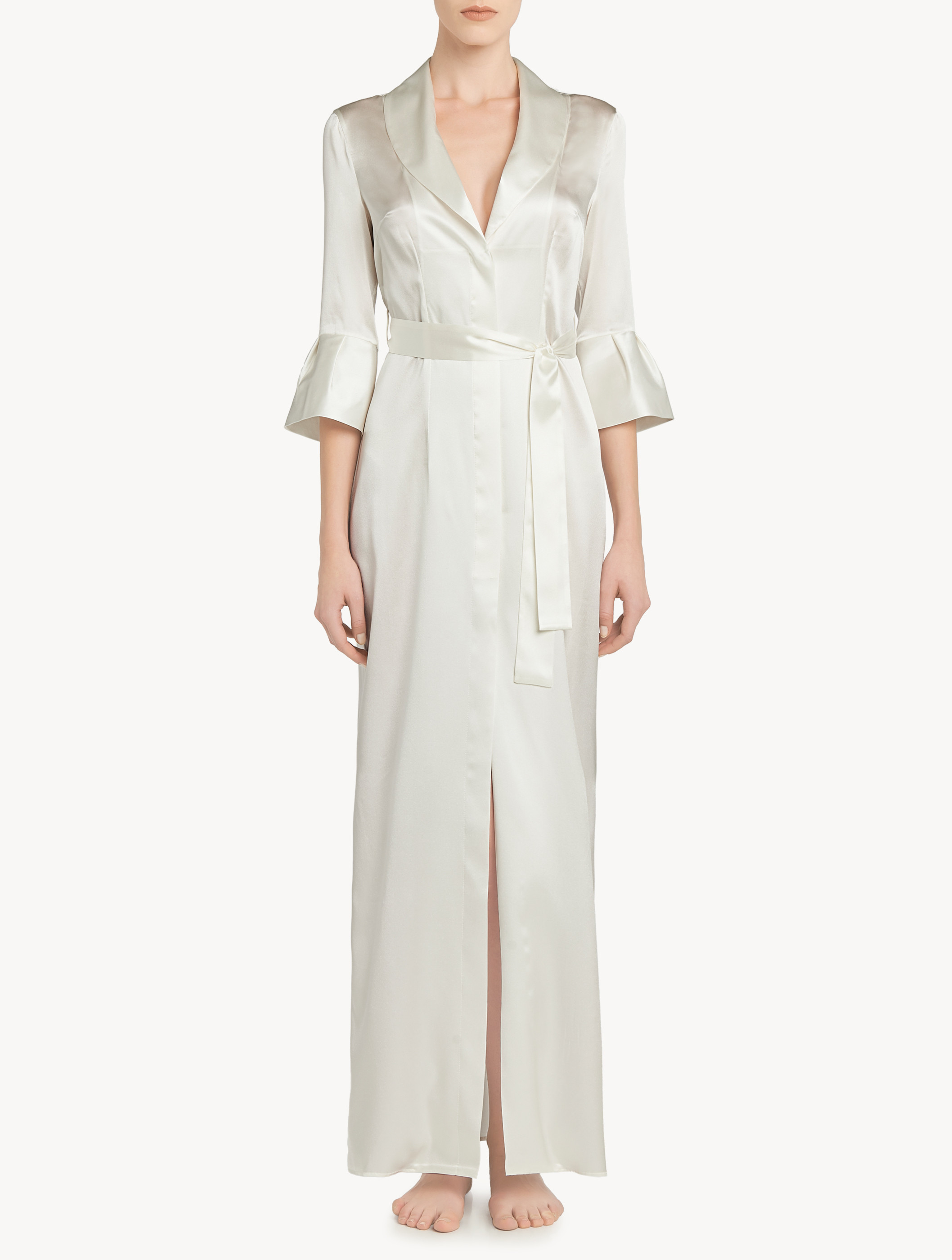 Luxury Long Silk Kimono Robe in Off-White | La Perla