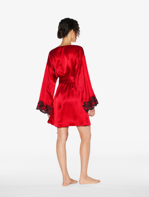 Red silk short robe with frastaglio - La Perla - US