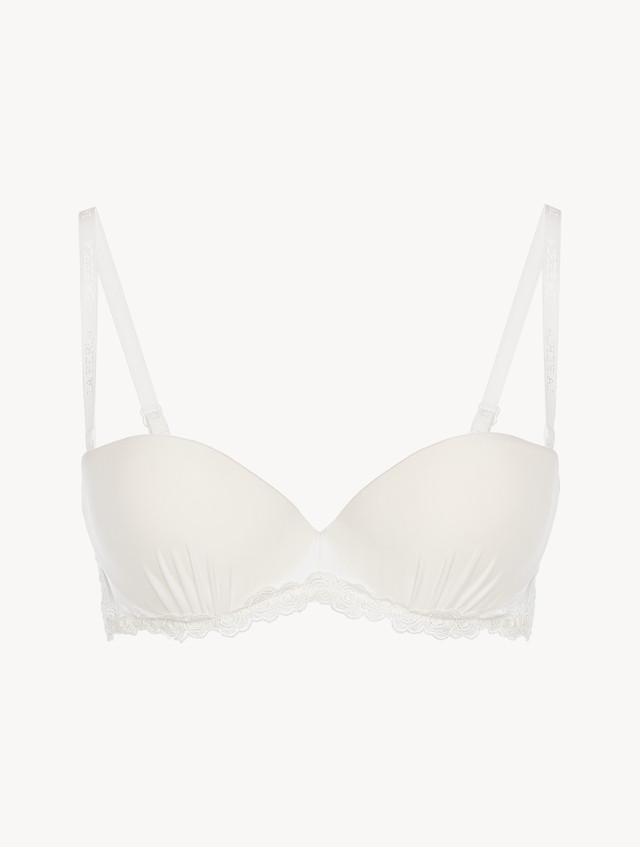Underwired Bra in off-white Lycra with embroidered tulle