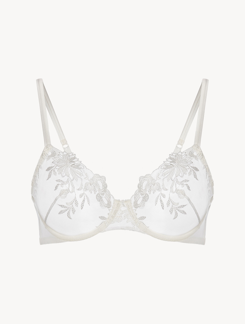 Underwired Bra in off-white Lycra with embroidered tulle
