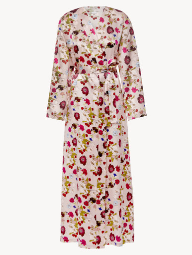 Silk floral print long Robe