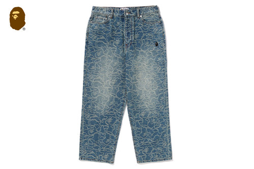 BAPE PANTS LINE CAMO JACQUARD ONE POINT RELAXED FIT 13OZ DENIM PANTS