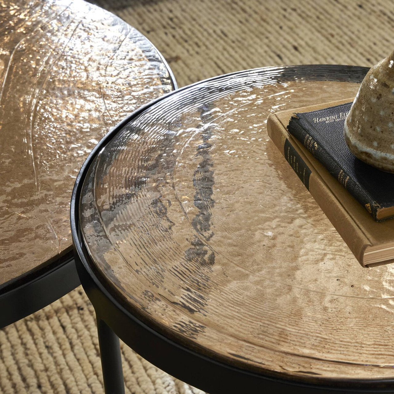 Four Hands Yoko Nesting Table Small Smoked Brown Cast Glass