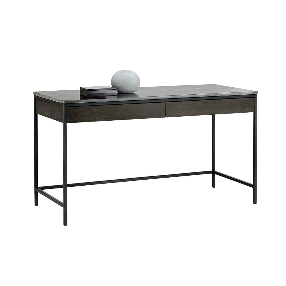 Sunpan Monaco Dining Table - Gold - Grey Marble / Charcoal Grey - 48"