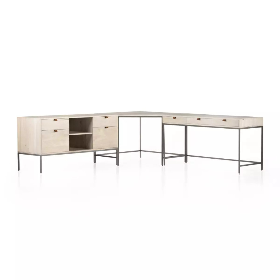 Four Hands Trey Desk System With Filing Credenza - Natural Iron - Black ...
