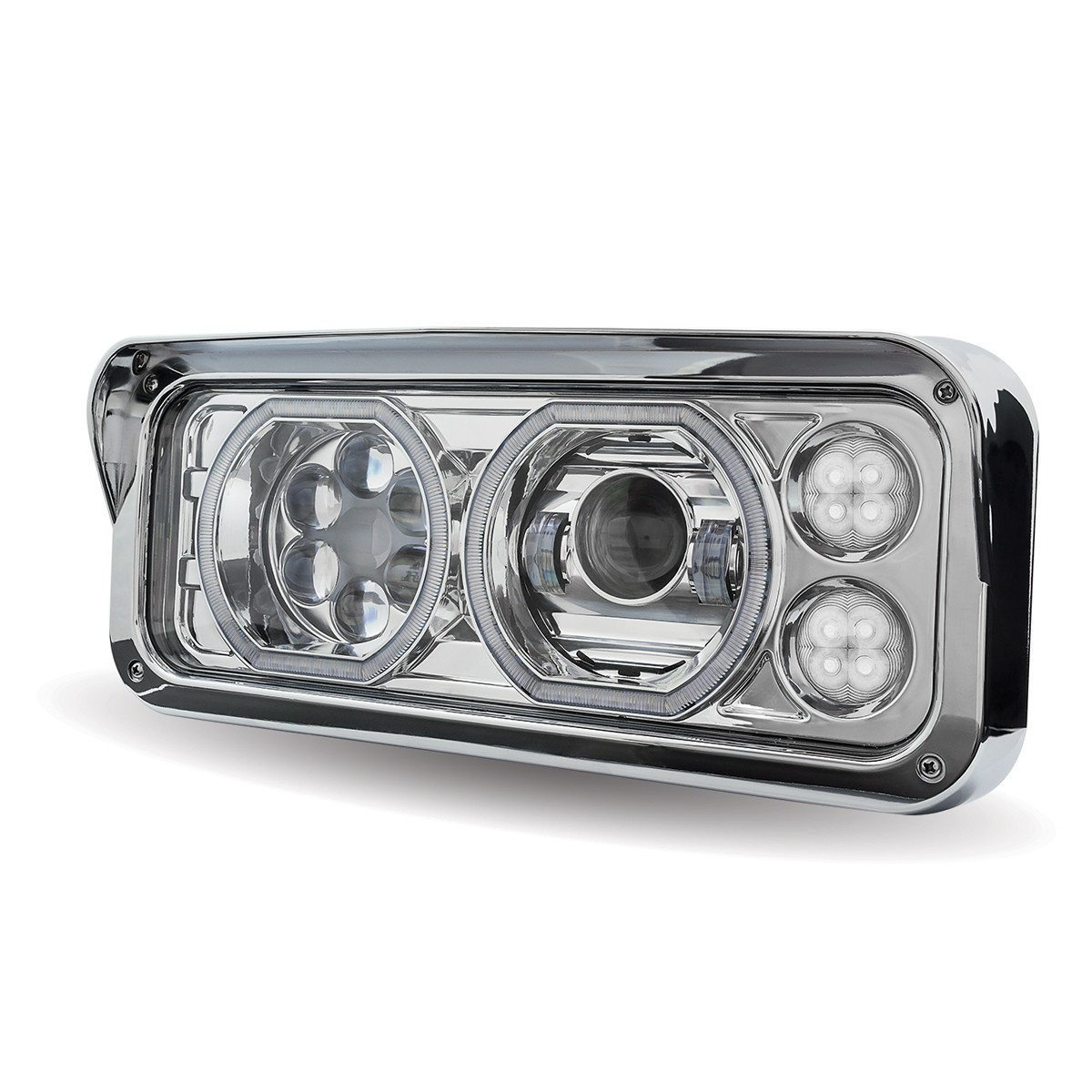 Rectangular Halo LED Projector Headlight Assembly - Chrome (Driver Side)