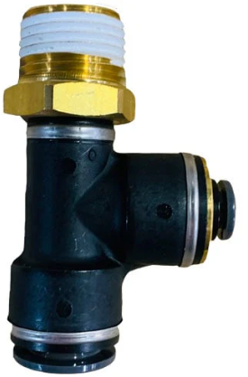 Peterbilt Air Bag Tee Fitting, 1/2 PTC X 1/4 PTC X 1/2 NPT