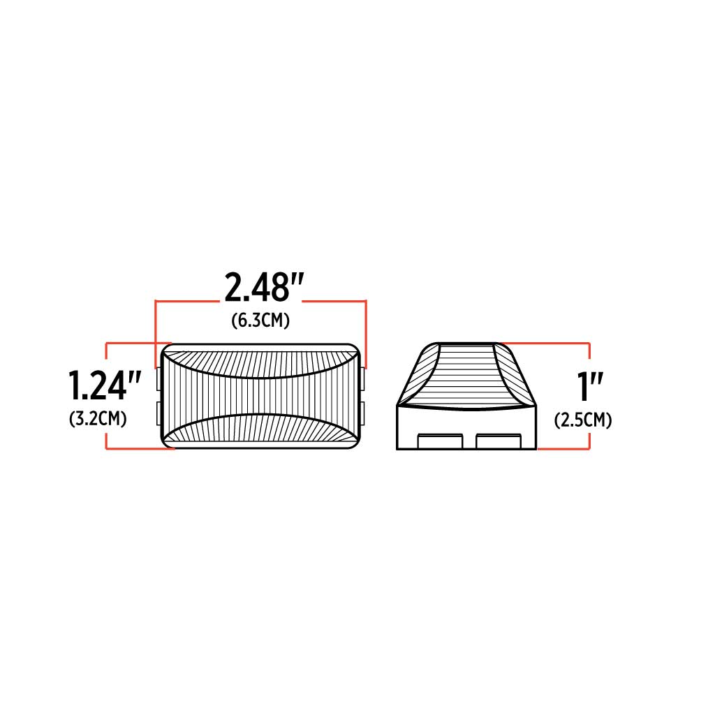 1" x 2" Amber Rectangular LED Marker Light - (6 Diodes)