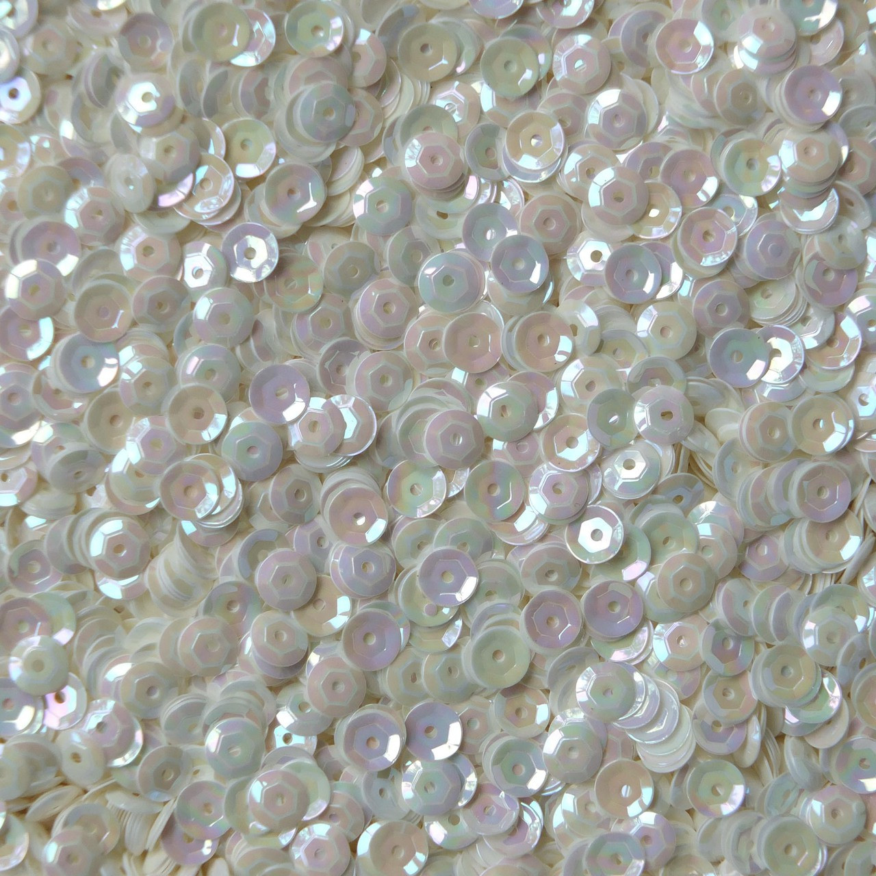 5mm Cup Sequins Vanilla Cream Rainbow Iris Shiny Opaque - SequinsUSA