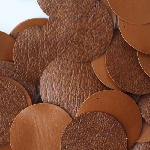 30mm Sequins Top Hole Saddle Brown Leather Effect - SequinsUSA