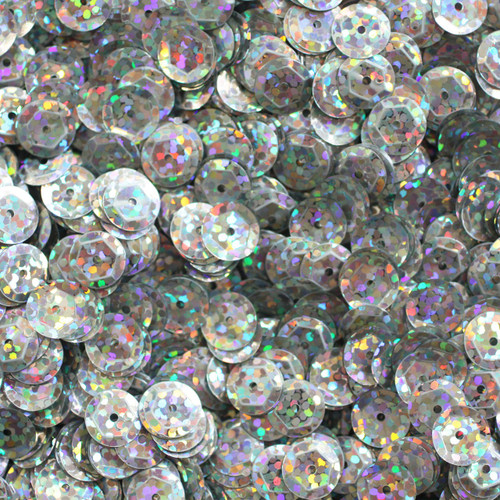 8mm Cup Sequins Silver Ultra Hologram Glitter Sparkle Metallic - SequinsUSA
