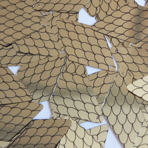Long Diamond Sequins 1.75" Black Gold Fish Scale Skin Effect Metallic ...