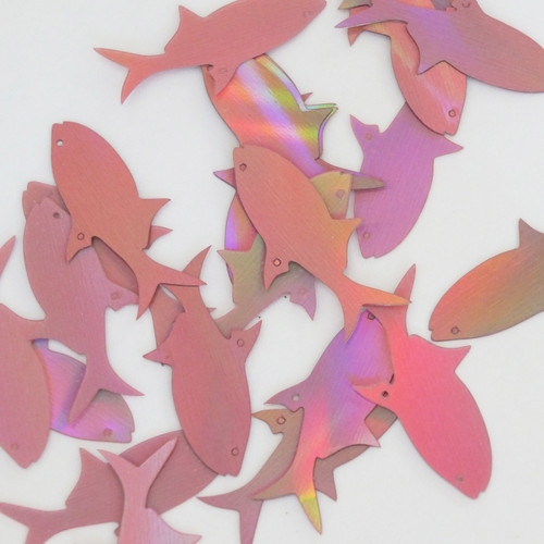 Fish Sequin 2 hole 1.5" Pink Lazersheen Reflective Metallic - SequinsUSA