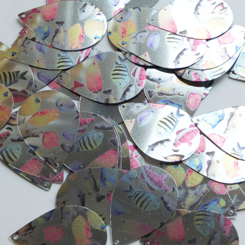 Teardrop Sequin 1.5" Multicolor Tropical Exotic Fish Silver Metallic ...