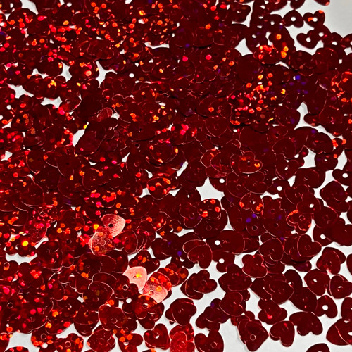 5mm Heart Sequins Hologram Red - SequinsUSA