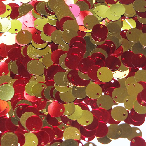 10mm Sequins Top Hole Red Gold Shiny Metallic Reversible - SequinsUSA