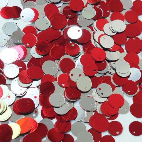 8mm Sequins Top Hole Red Silver Shiny Metallic Reversible - SequinsUSA
