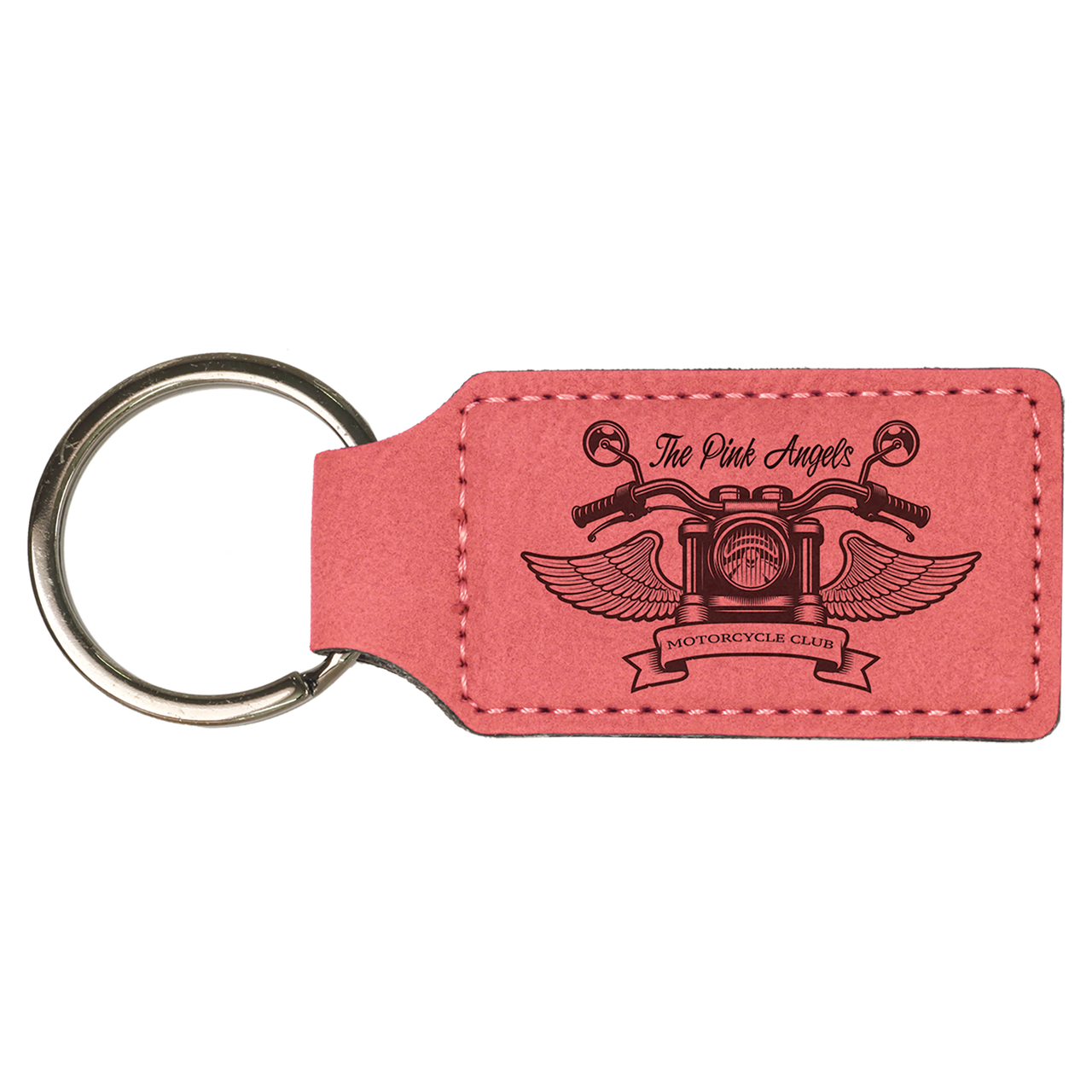 Pink Rectangle Leatherette Keychain With Custom Laser Engraving| MileHighLaserEngraving