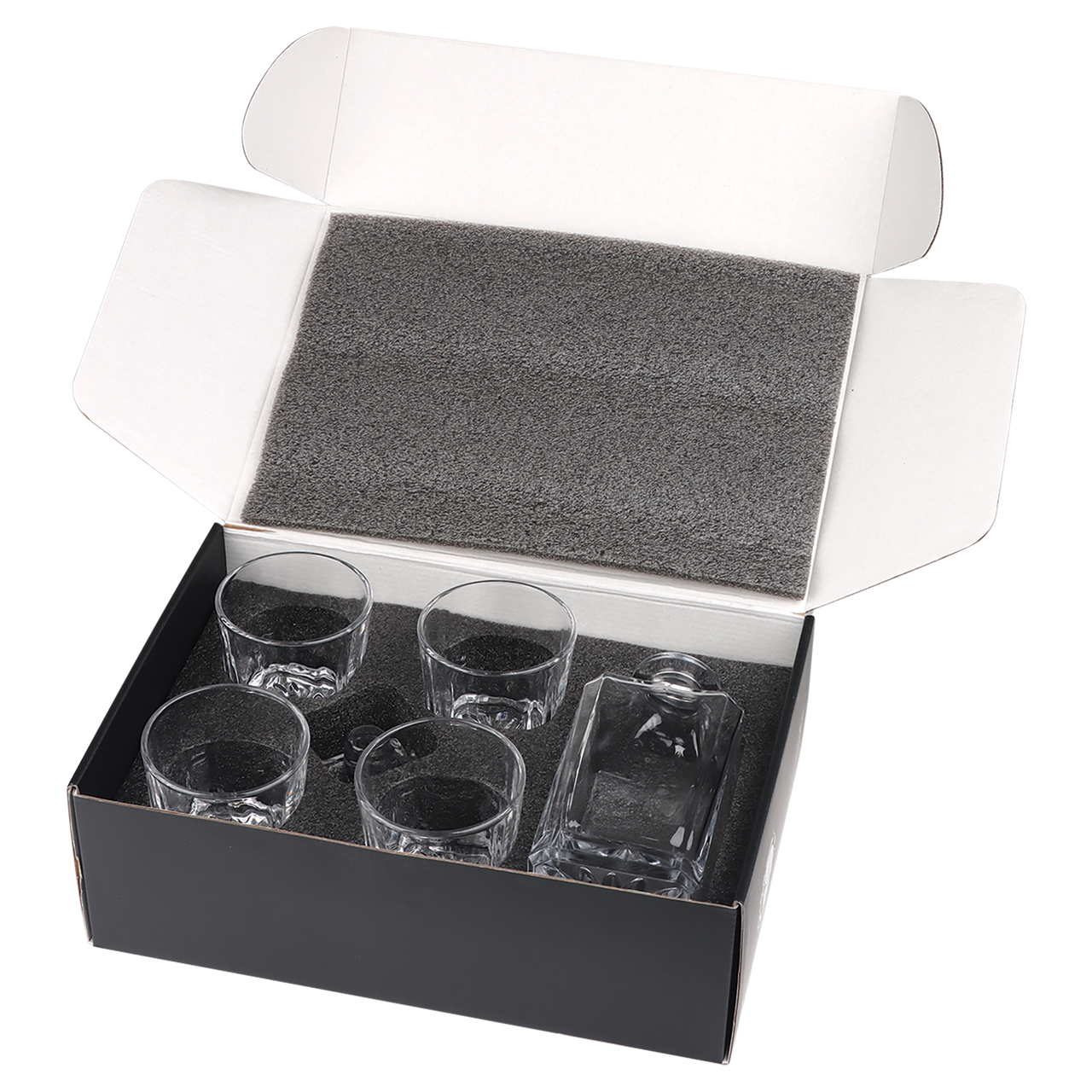 Premium 750ml Square Whiskey Decanter Set with 4 Rocks Glasses ...