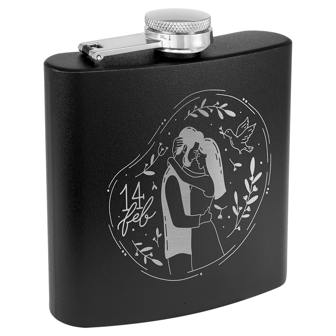 6 oz. Matte Black Powder Coated Laserable Stainless Steel Flask ...