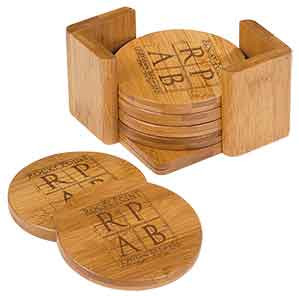 Bamboo Round 6 Coaster Set with Holder | MileHighLaserEngraving