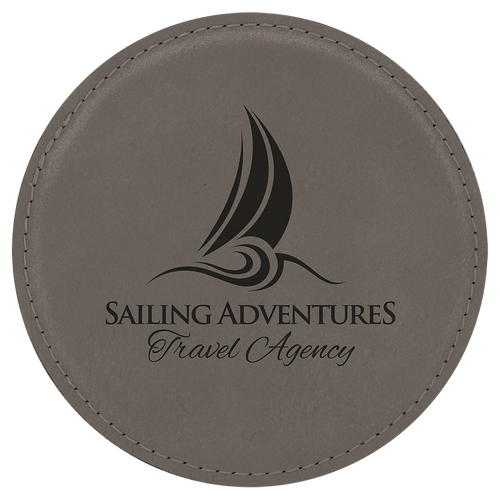 Custom Laser Engraved Gray Round Leatherette Coaster ...