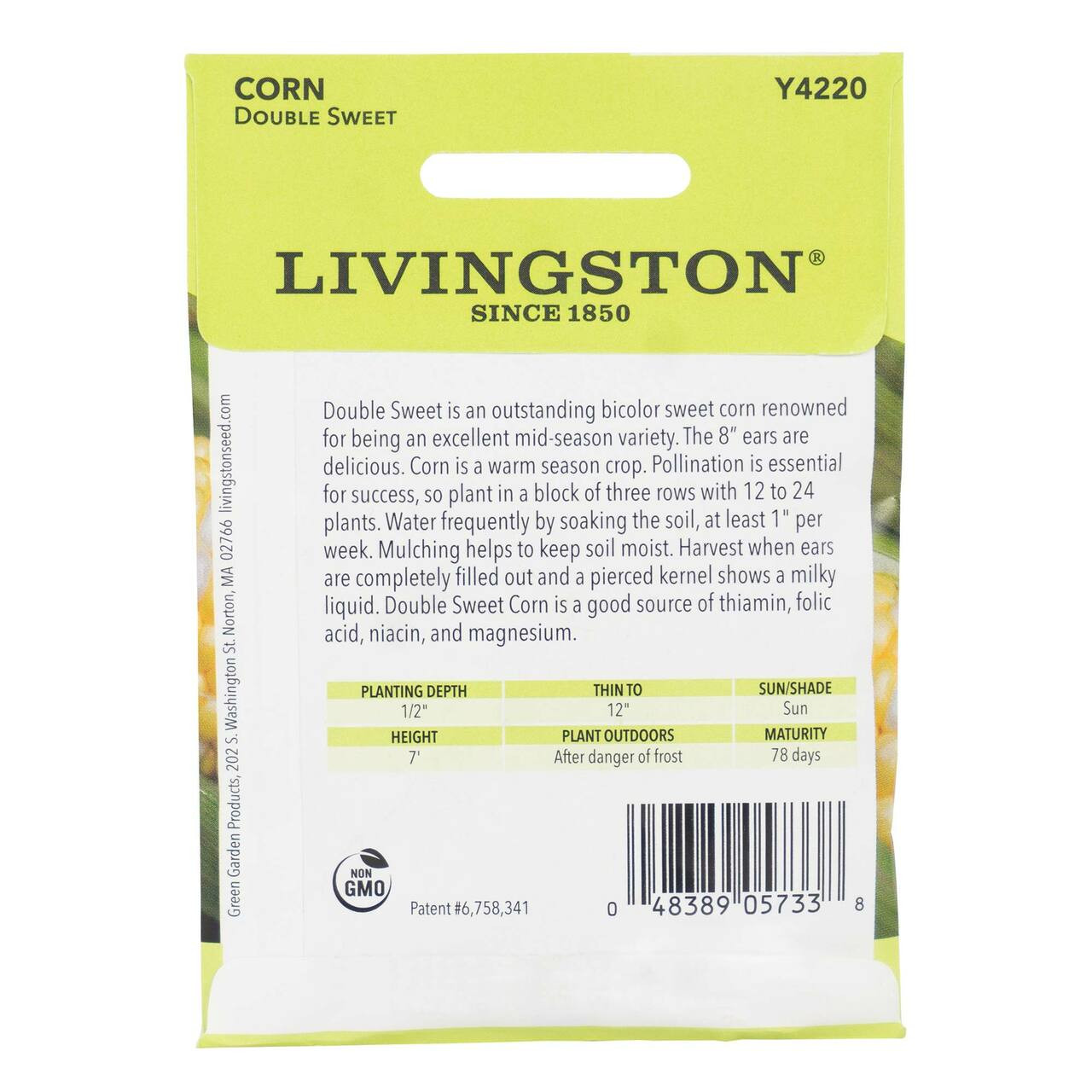 Livingston Seeds Corn Double Sweet Seeds Packet - Esbenshades