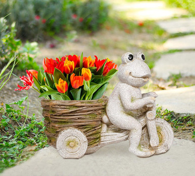 Alpine Corporation (#MZP406) Stone Frog on Tricycle w/Planter Basket ...