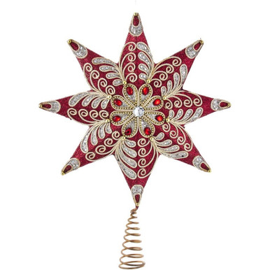 Kurt Adler 8-Point Red and Platinum Star Tree Topper, 16 Inch - Esbenshades