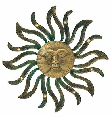 Gerson Premium LARGE SOLAR LIGHTED Metal Sun Face Outdoor Patio Wall ...