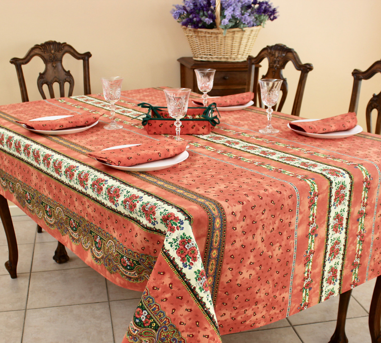 200 x 150 cm – 6 seats – French Tablecloth – Marat Tradition Rust ...