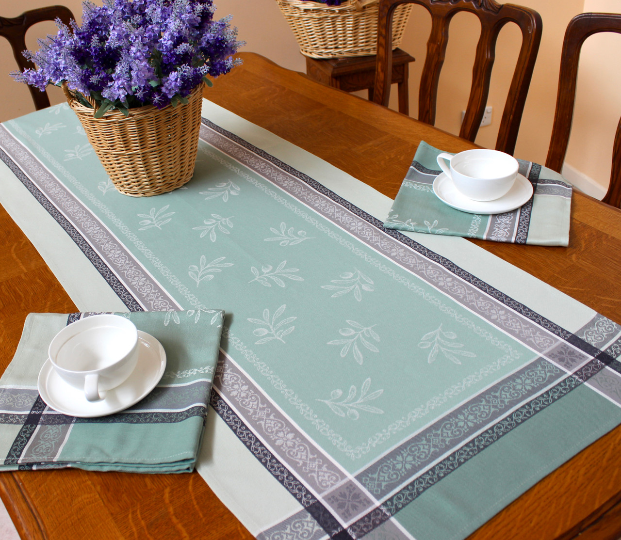 Olivia Green 53x170cm French Jacquard Table Runner Made in France ...