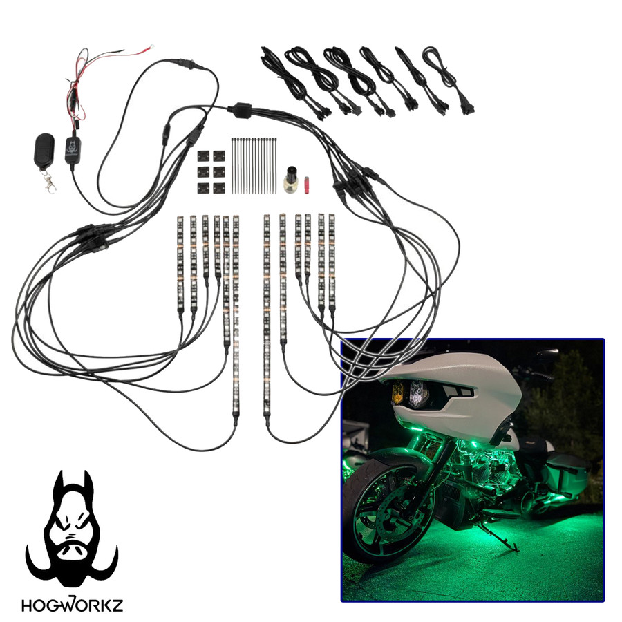 HogWorkz LED Underglow Accent Kit twelve Strips Harley Motorcycle ...