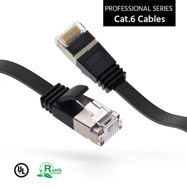 6 Foot Shielded Cat 6 Flat Ethernet Network Cable - Black