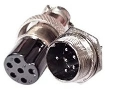 GX16 6 Pin Aviation Plug Male / Female, Panel Mount