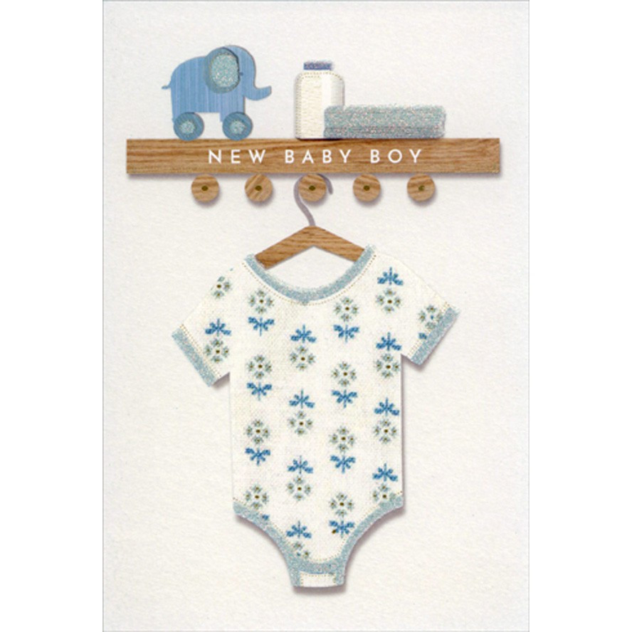 One Piece Outfit on Hanger : Elephant on Shelf New Baby Boy ...
