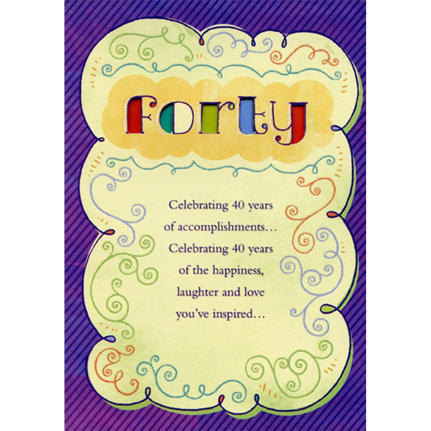 Forty: Colored Letters Die Cut Windows with Purple Border Age 40 / 40th ...
