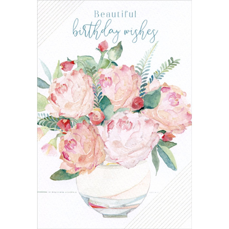 Pink Rose Bouquet Watercolor Michelle Rummel Feminine Birthday Card for ...