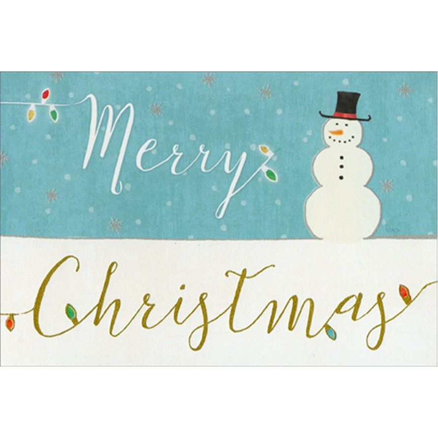 Snowman with Silver Foil Border on Light Blue Christmas Card ...