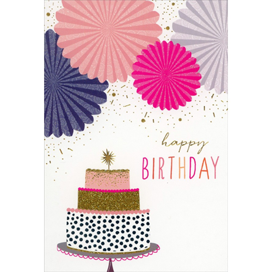 Sparkling Three Layer Cake : Paper Fans Birthday Card | PaperCards.com