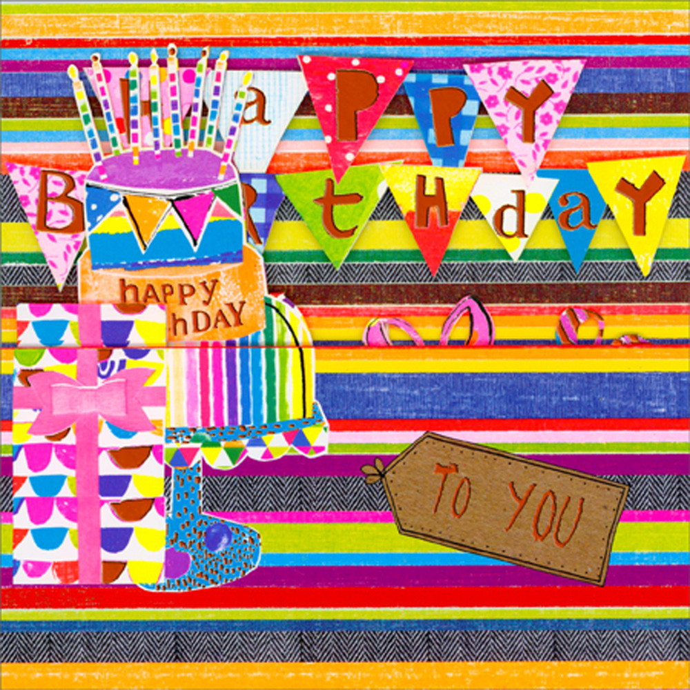 Bright Neon Colored Cake, Presents and Birthday String Pennants 3D Pop ...